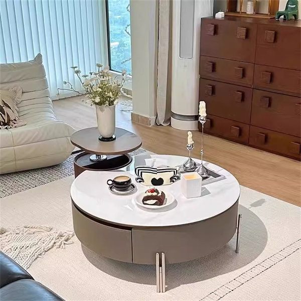 Ivy Bronx Small Round Side Table And Big Round Coffee Table With Drawers | Wayfair